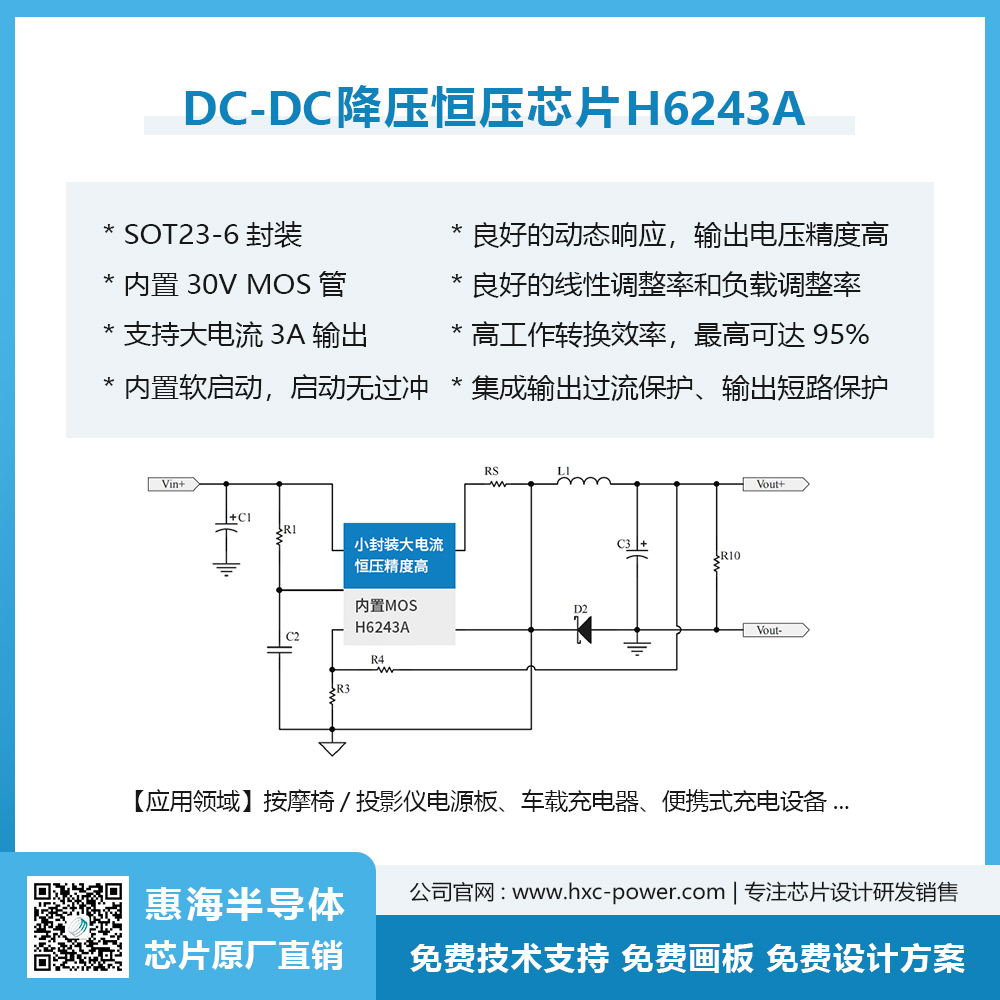 dcdc降压恒压芯片 车充恒压IC 国产低功耗高效率性价比H6243A